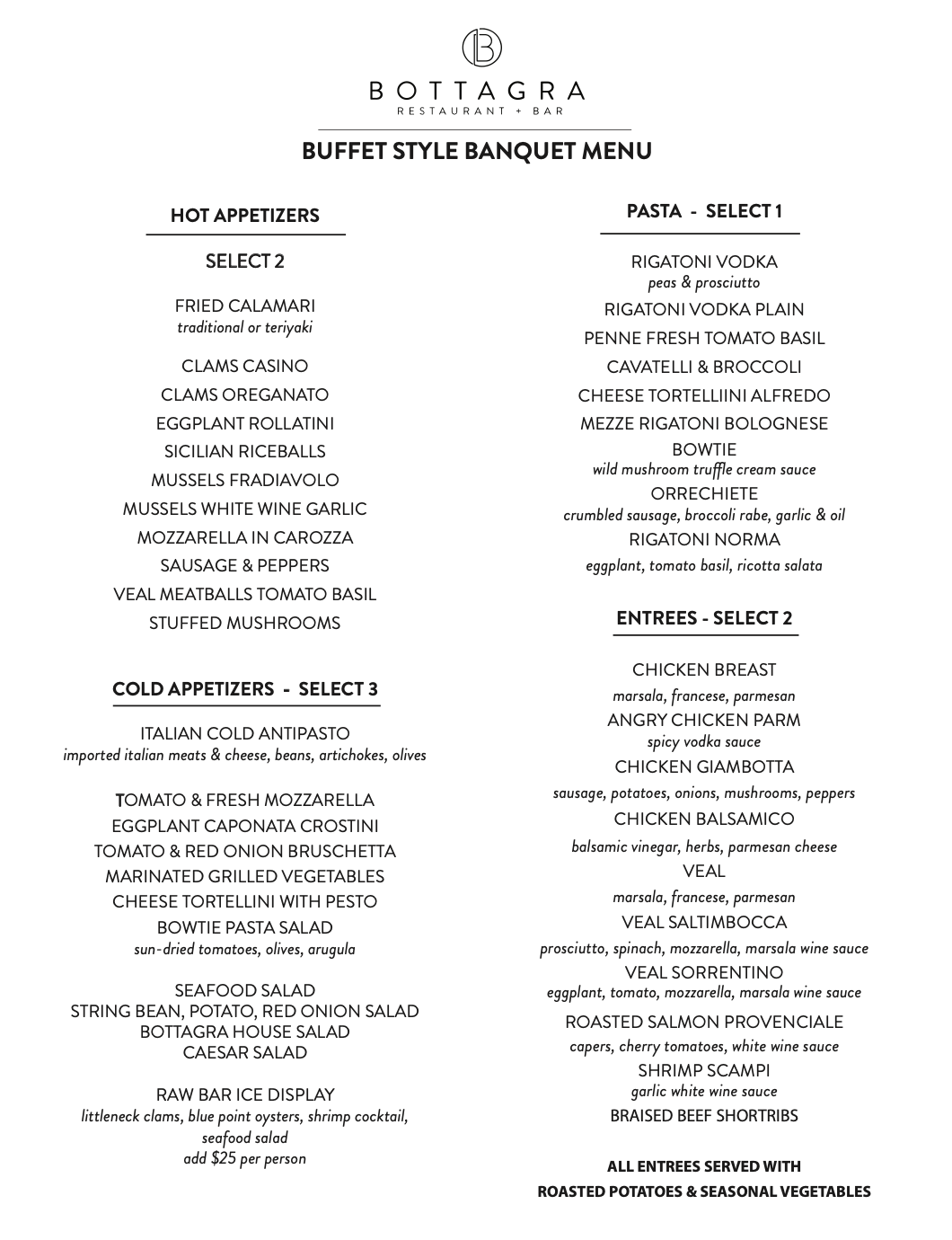 Buffet Style Banquet Menu — Bottagra